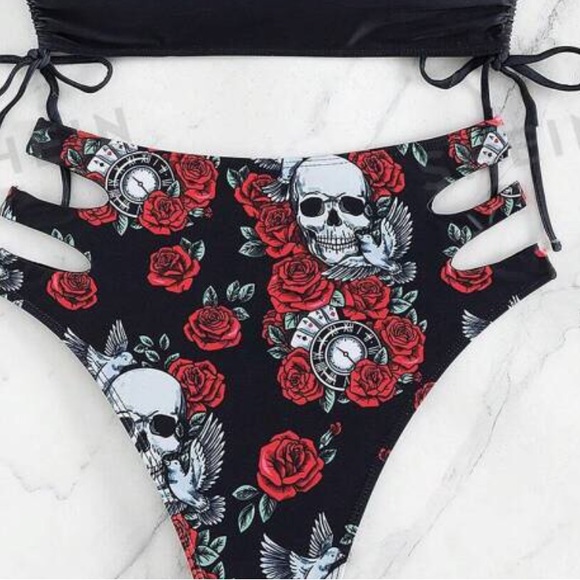 Swim | Sexy Black And Red Cheeky Skull And Roses Tankini | Poshmark